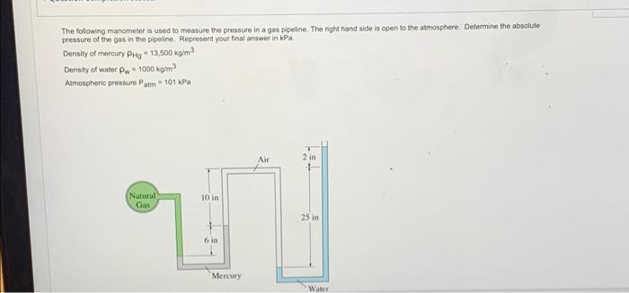Solved The following manometer is used to measure the | Chegg.com