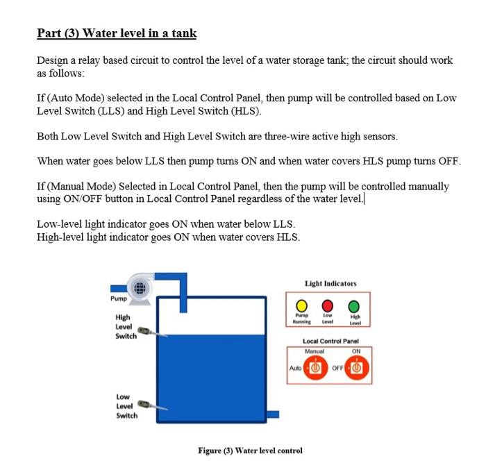 Solved Part (3) Water level in a tank Design a relay based | Chegg.com