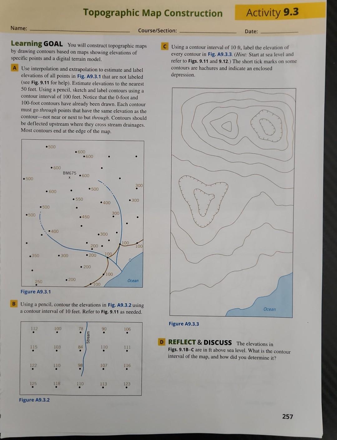 B Using a pencil, contour the elevations in Fig. | Chegg.com