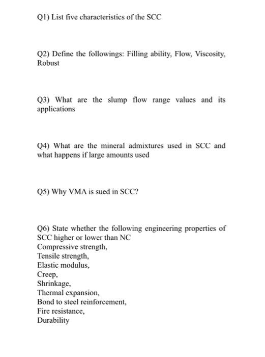 Solved Q1) List five characteristics of the SCC Q2) Define | Chegg.com