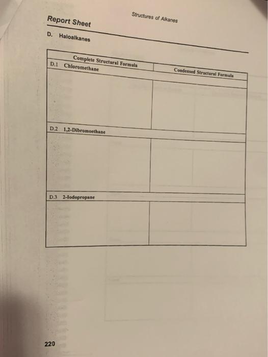 Solved Structures of Alkanes Report Sheet D. Haloalkanes | Chegg.com