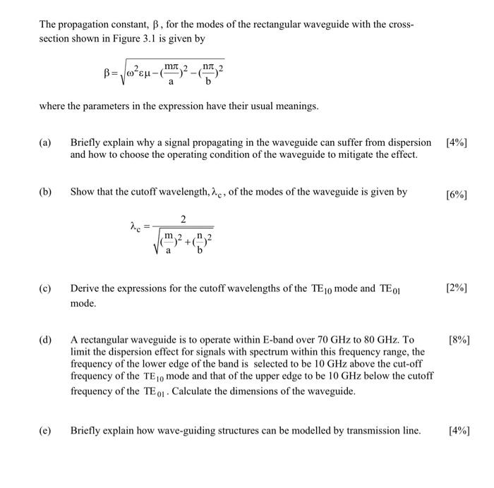 Solved The propagation constant, β, for the modes of the | Chegg.com