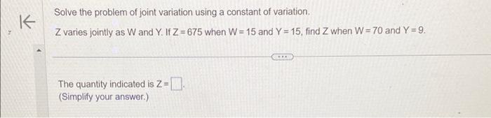 Solved K Solve the problem of joint variation using a | Chegg.com