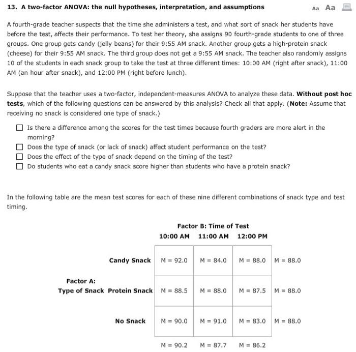 Solved 13. A two-factor ANOVA: the null hypotheses, | Chegg.com
