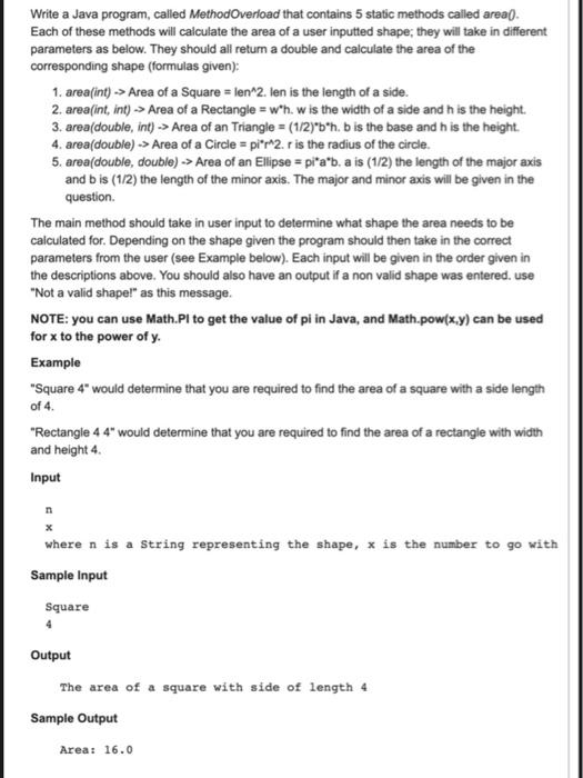 Solved Write A Java Program Called Methodoverload That