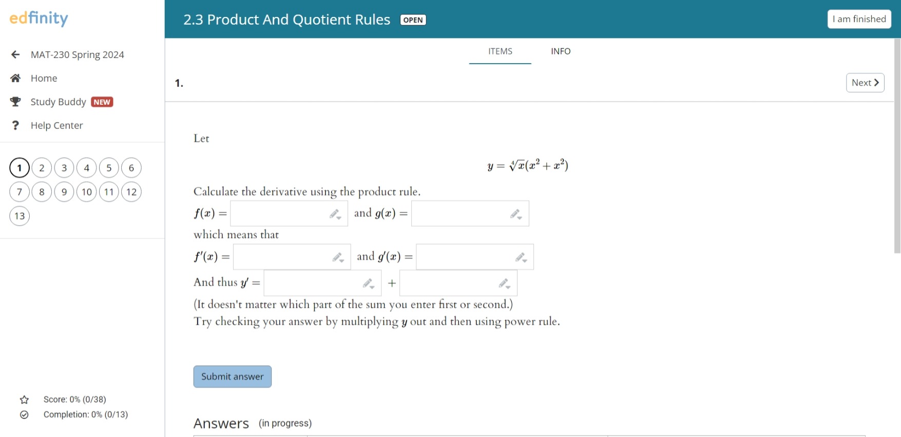 Solved Lety=x4(x2+x2)Calculate the derivative using the | Chegg.com
