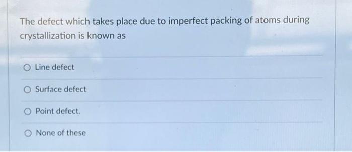 Solved The defect which takes place due to imperfect packing | Chegg.com