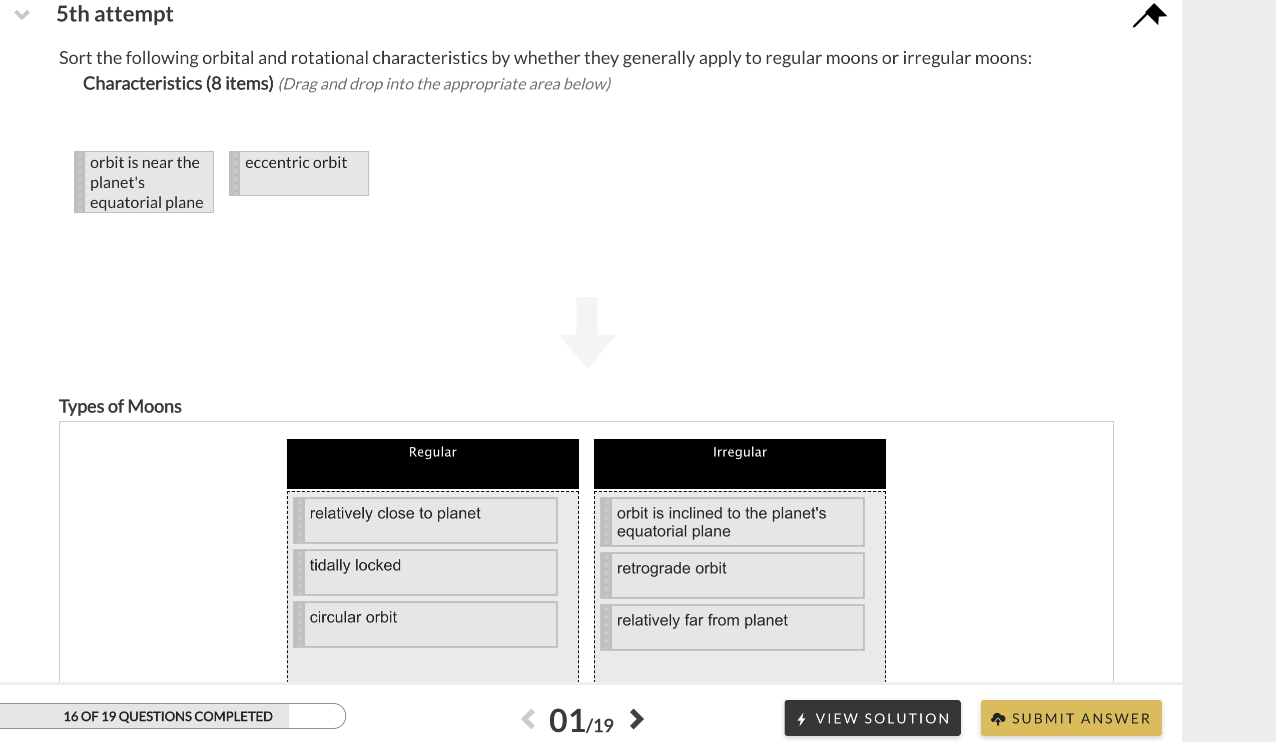 Solved 5th attemptSort the following orbital and rotational | Chegg.com