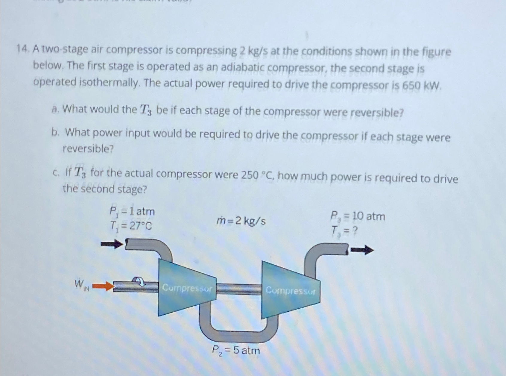 Solved A two-stage air compressor is compressing 2kgs ﻿at | Chegg.com