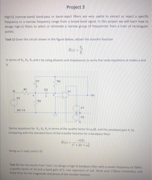 Solved High-Q (narrow-band) band-pass or band-reject filters | Chegg.com