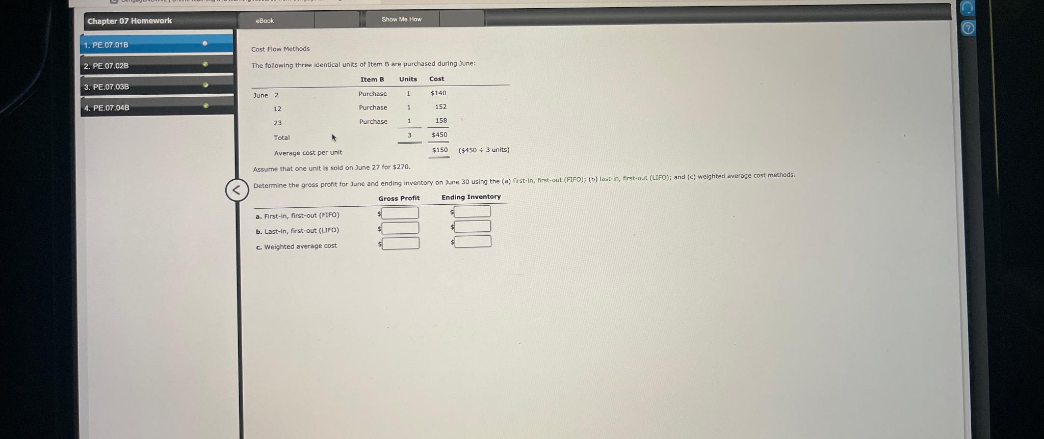 Solved Chapter 07 ﻿HomeworkeBookShow Me HowPE.07.01BCost | Chegg.com