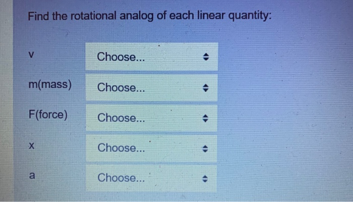 Solved Find the rotational analog of each linear quantity: V | Chegg.com