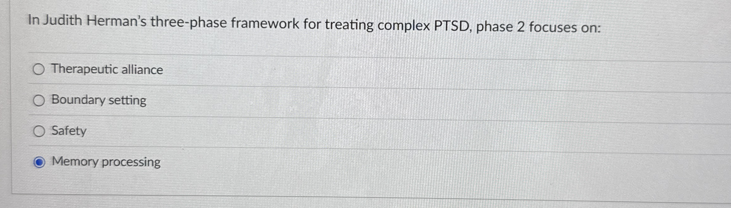 Solved In Judith Herman's three-phase framework for treating | Chegg.com