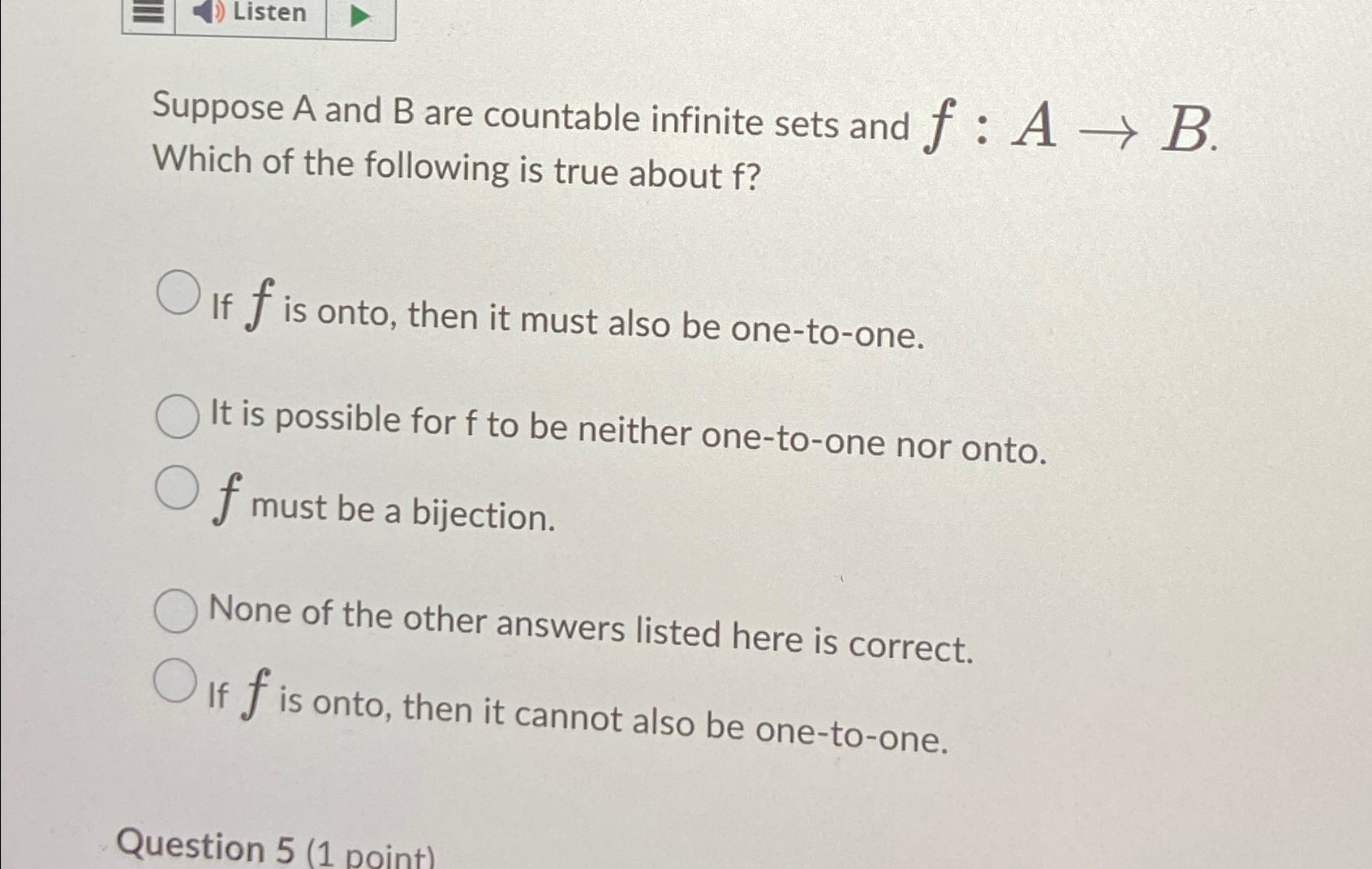 Solved ListenSuppose A and B ﻿are countable infinite sets | Chegg.com