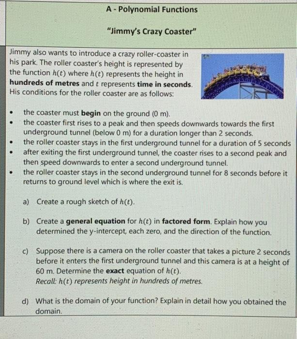 Solved A - Polynomial Functions "Jimmy's Crazy Coaster" | Chegg.com