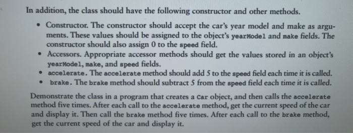 Solved 2. Car Class Write a class named Car that has the | Chegg.com
