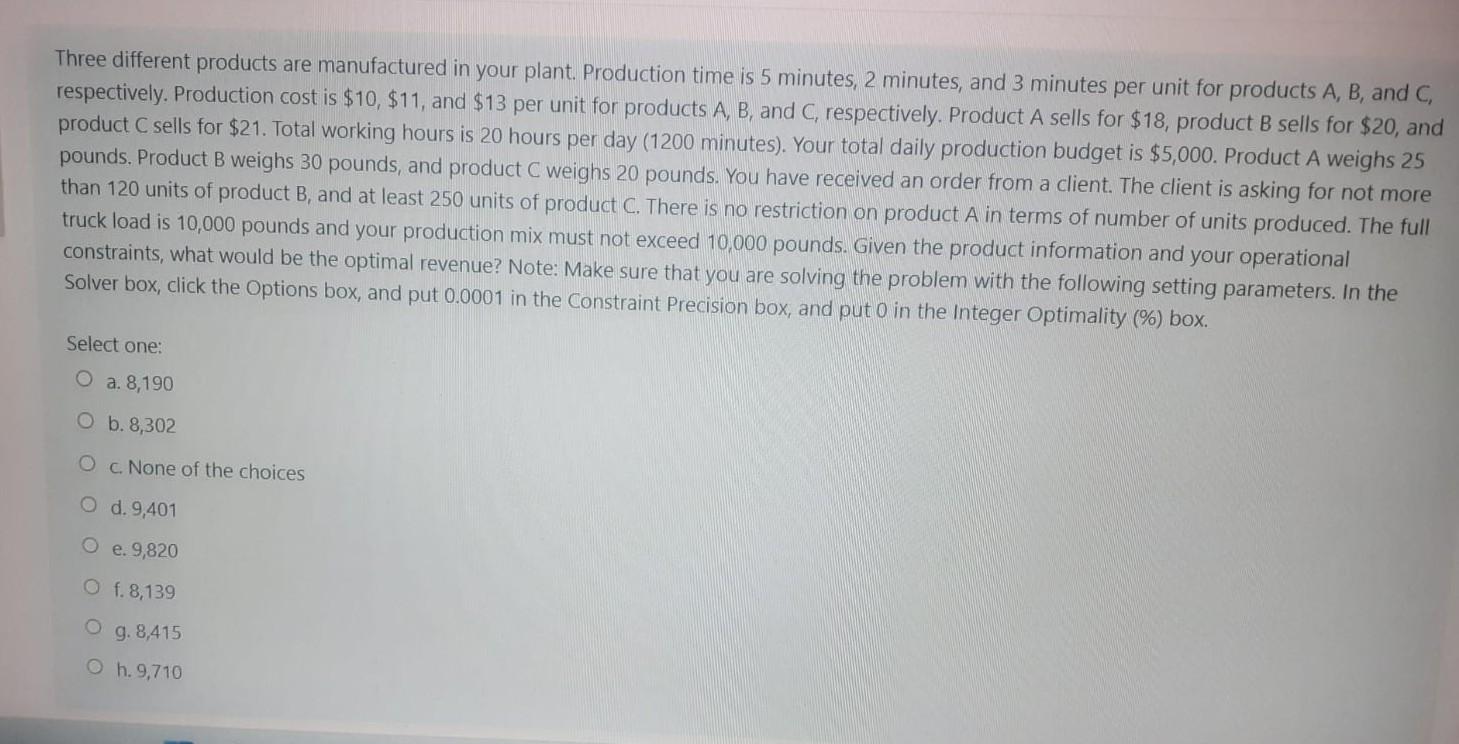 Solved Three different products are manufactured in your | Chegg.com