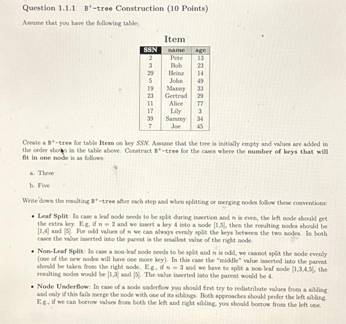 Solved Question 1.1.1 B+-tree Construction (10 Points) | Chegg.com