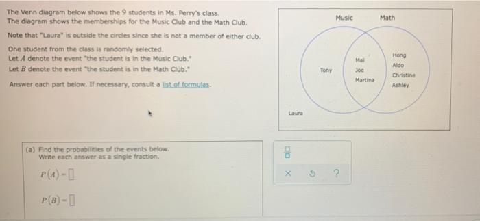 Solved Music Math The Venn diagram below shows the 9 | Chegg.com