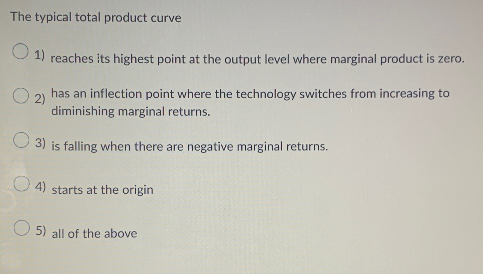 Solved The typical total product curvereaches its highest | Chegg.com
