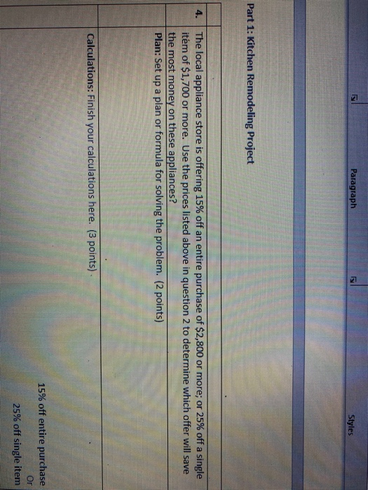 Solved Paragraph al Styles Part 1: Kitchen Remodeling | Chegg.com