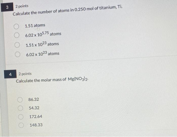 Solved 2 points State the mass of Avogadro's number of atoms | Chegg.com