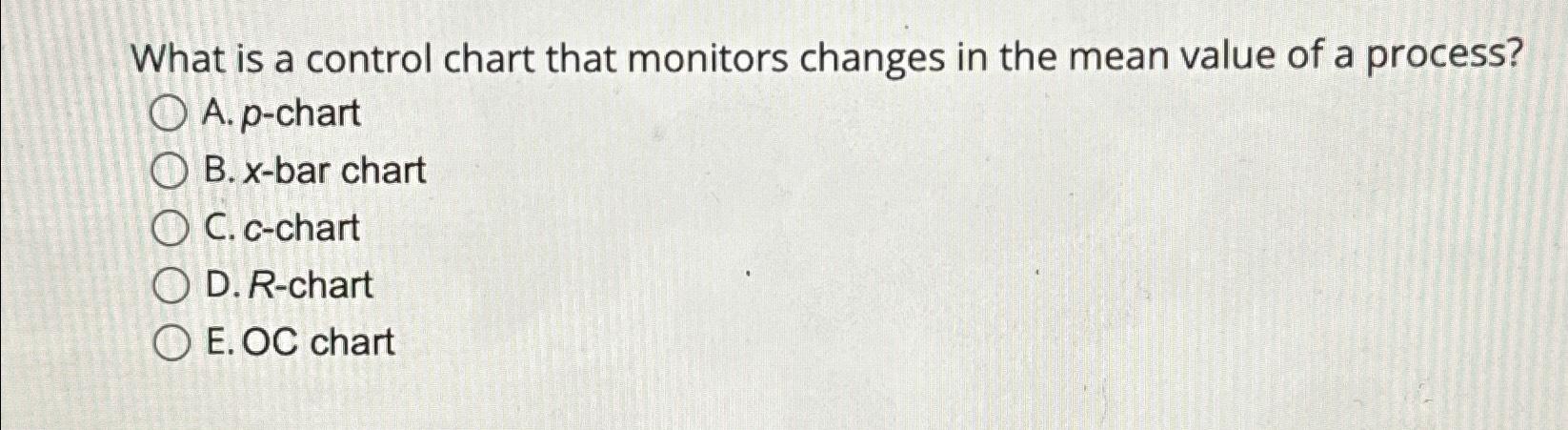 Solved What is a control chart that monitors changes in the | Chegg.com