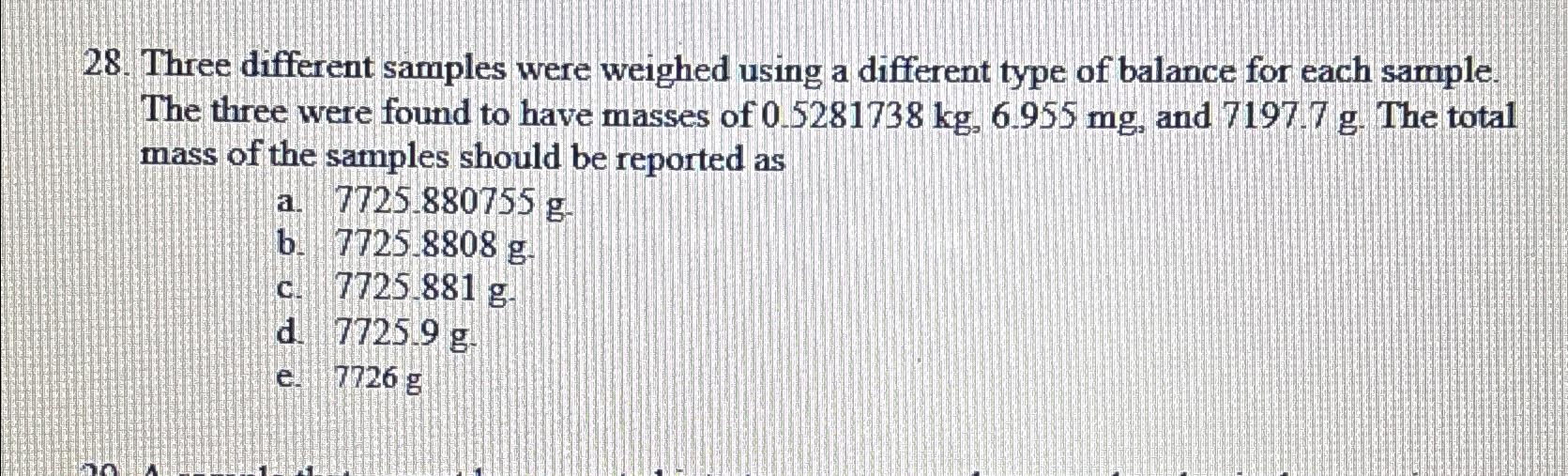 Solved Three different samples were weighed using a | Chegg.com