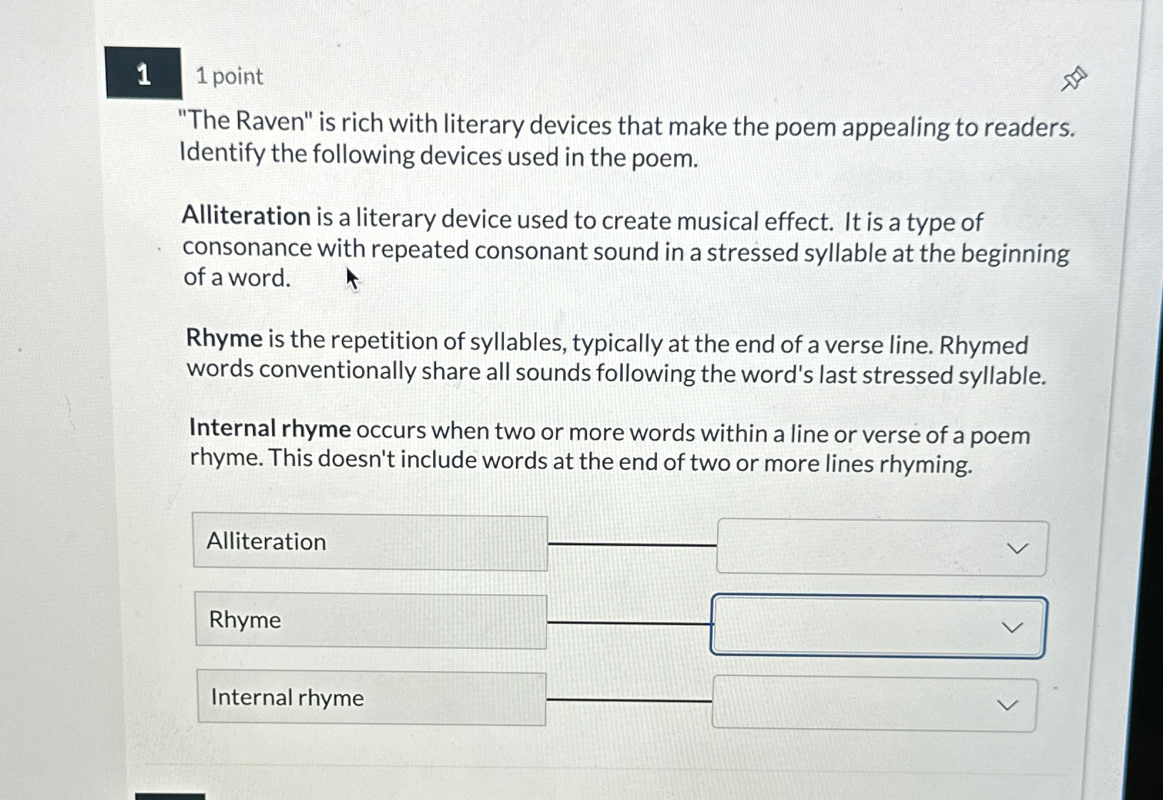 Solved 1 1 ﻿point"The Raven" is rich with literary devices | Chegg.com