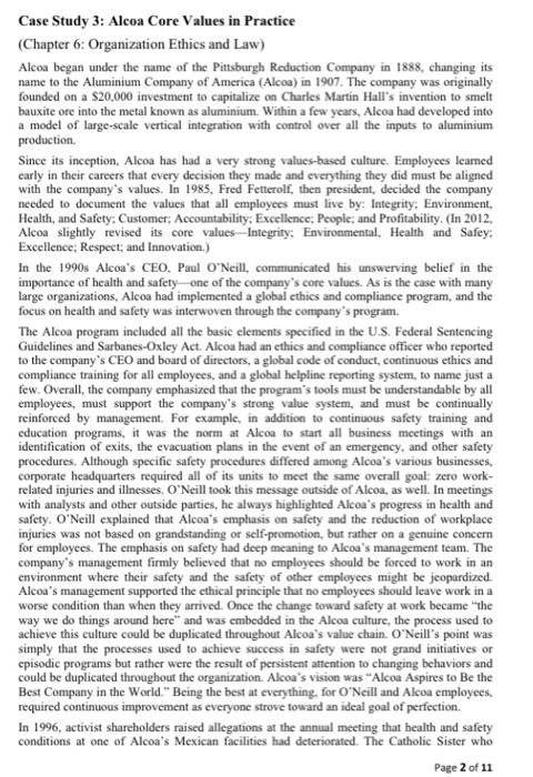 Solved Case Study 3: Alcoa Core Values in Practice (Chapter | Chegg.com