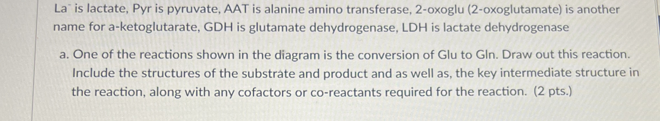 Solved La ?-is lactate, Pyr is pyruvate, AAT is alanine | Chegg.com
