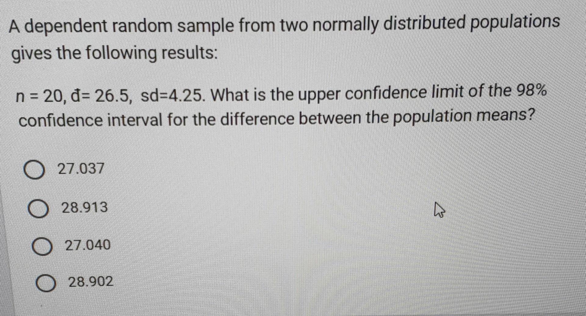 Solved A dependent random sample from two normally | Chegg.com