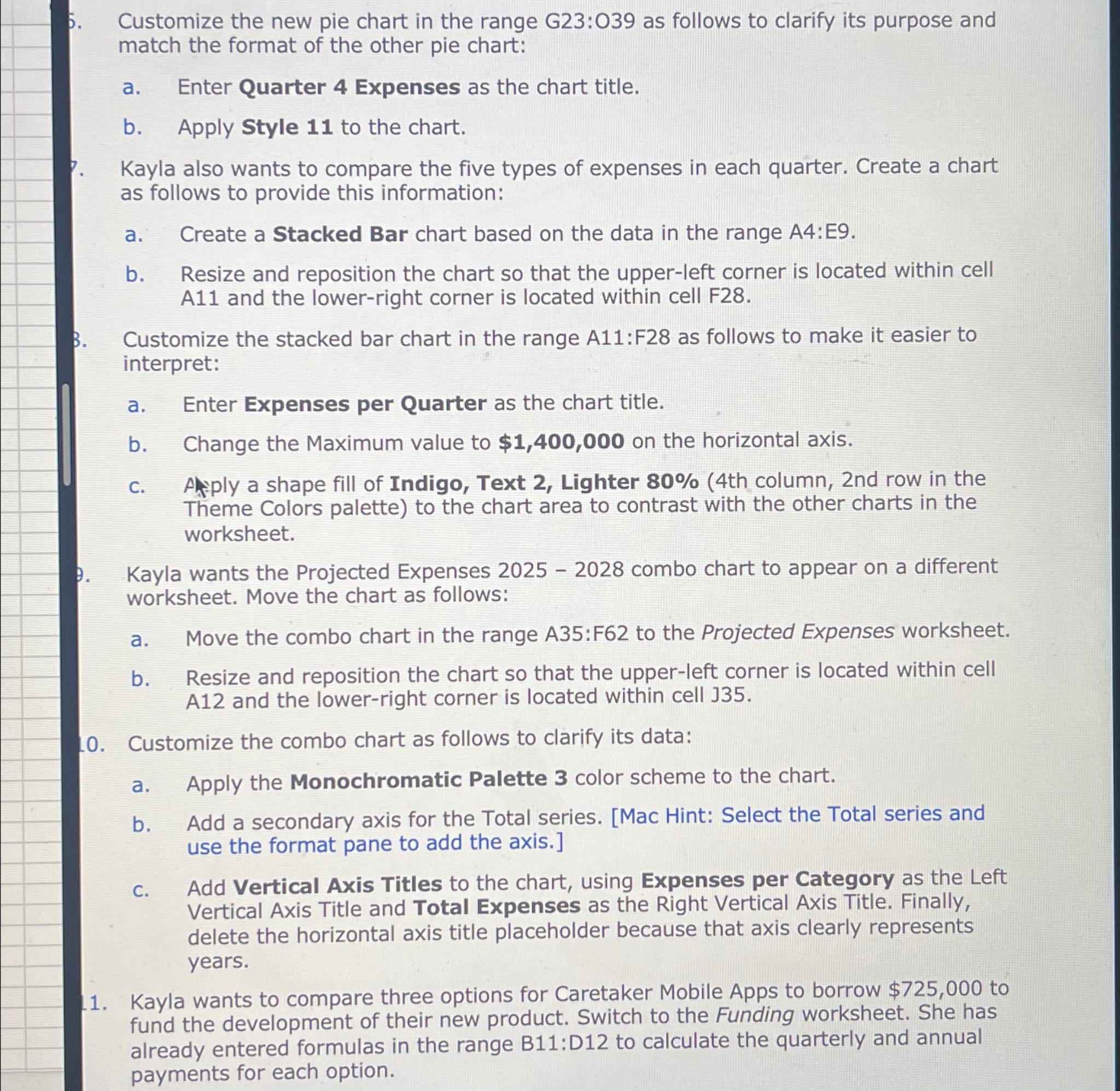 Solved Customize the new pie chart in the range G23:039 ﻿as | Chegg.com
