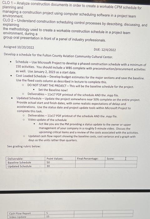 CLO 1 - Analyze construction documents in order to | Chegg.com