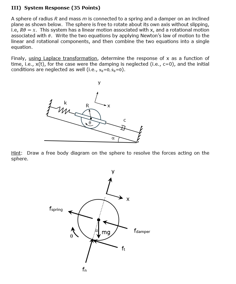 Solved III) ﻿System Response (35 ﻿Points)A sphere of radius | Chegg.com