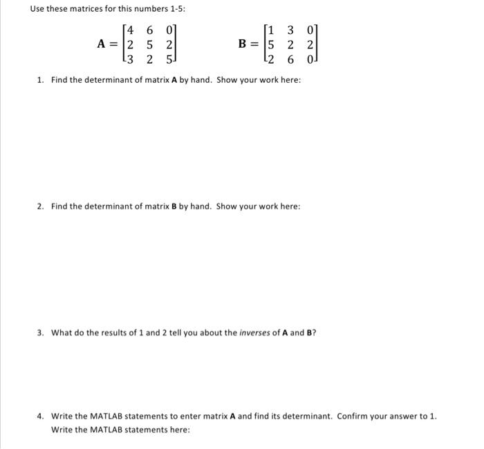 Solved Use these matrices for this numbers 1-5: | Chegg.com