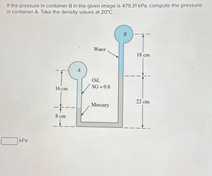 Solved If the pressure in container B in the given image is | Chegg.com