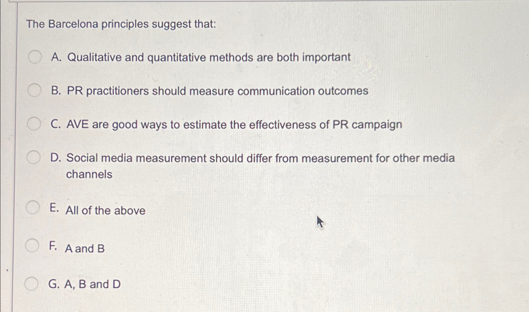 Solved The Barcelona principles suggest that:A. ﻿Qualitative | Chegg.com