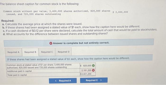 Solved The balance sheet caption for common stock is the | Chegg.com