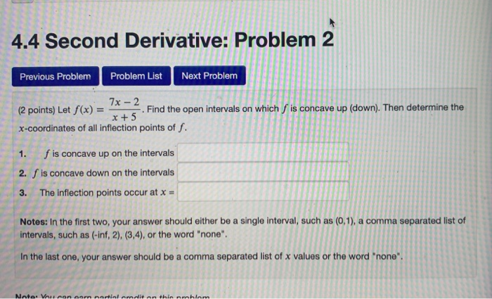 Solved 4.4 Second Derivative: Problem 2 and Derival Previous | Chegg.com