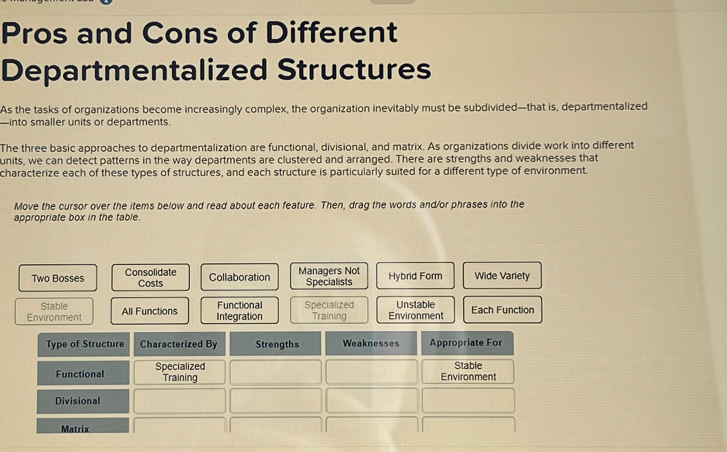 Solved Pros and Cons of DifferentDepartmentalized | Chegg.com