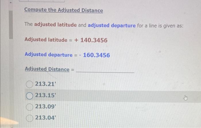 Solved Compute the Adjusted Distance The adjusted latitude | Chegg.com
