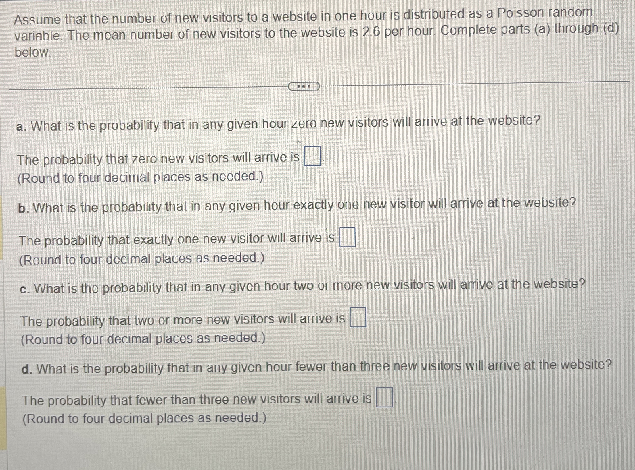 Solved Assume that the number of new visitors to a website | Chegg.com