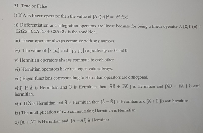Solved True or Falsei) ﻿If A ﻿is linear operator then the | Chegg.com