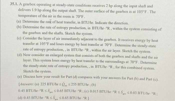 Solved 35.1. A gearbox operating at steady-state conditions | Chegg.com