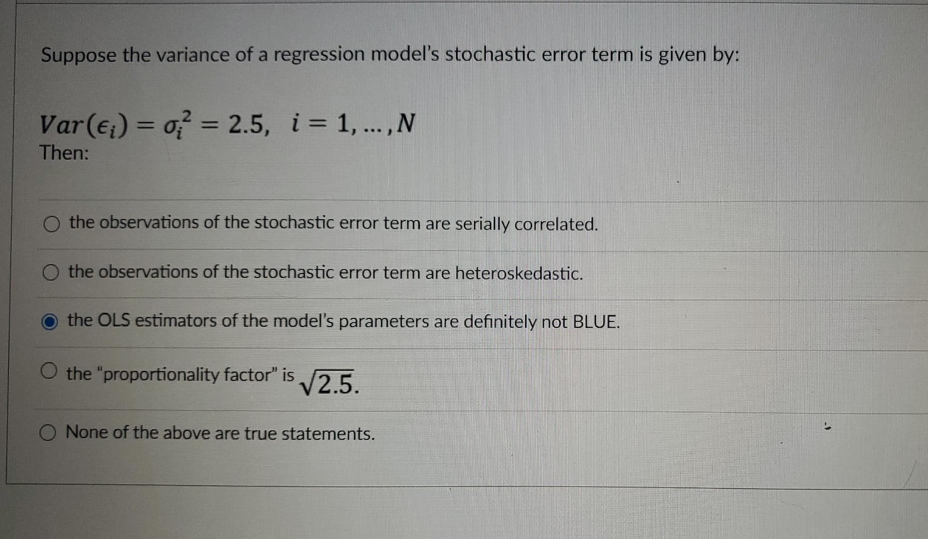 Solved Suppose the variance of a regression model's | Chegg.com