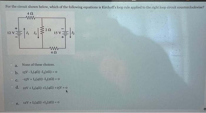 Solved For the circuit shown below, which of the following | Chegg.com