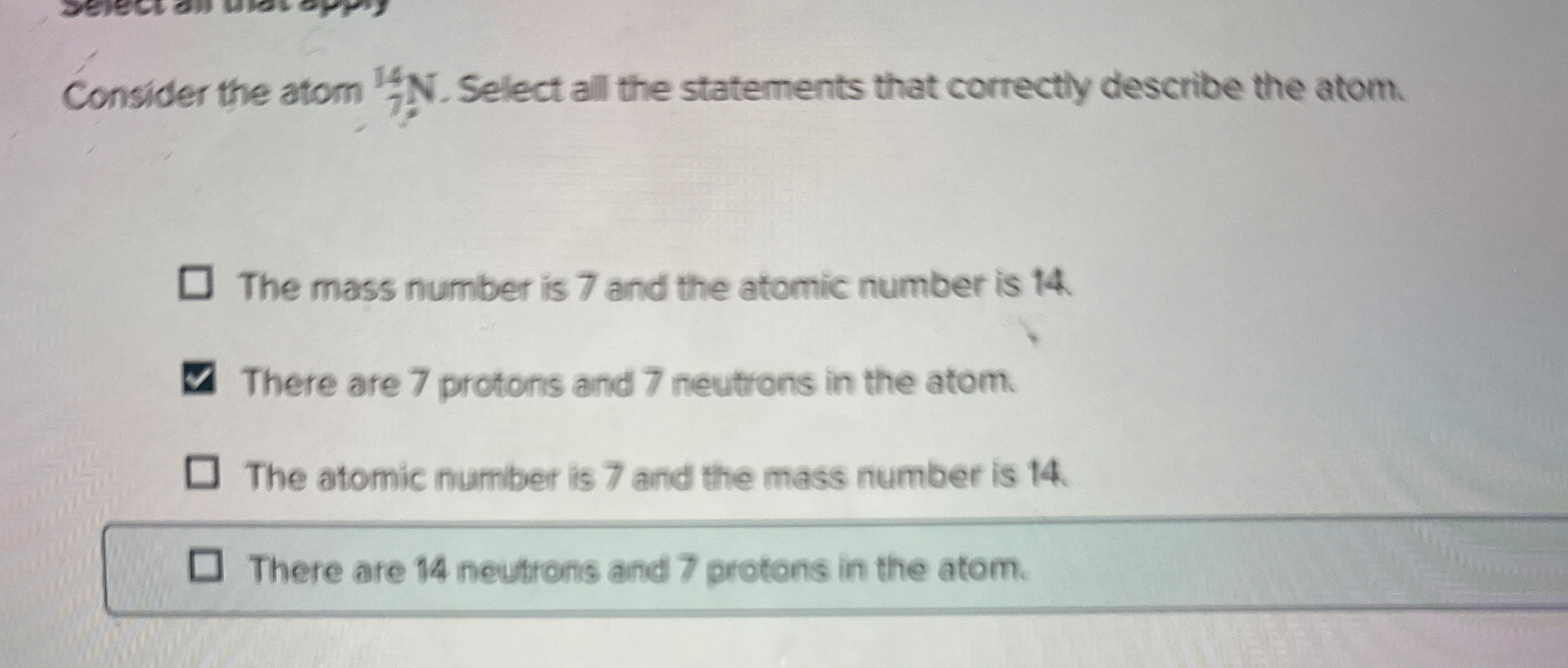 Solved Consider the atom ?14N. ﻿Select all the statements | Chegg.com