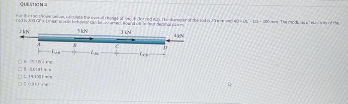 Solved QUESTION 4 For the rod shown below, calculate the | Chegg.com