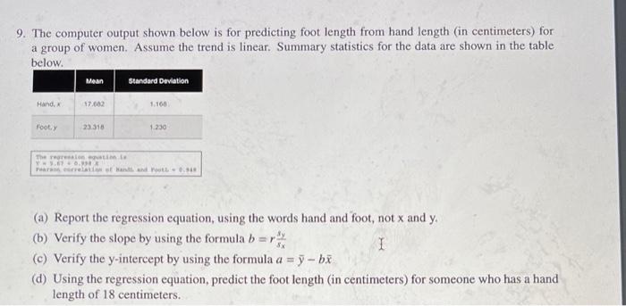 9. The computer output shown below is for predicting | Chegg.com
